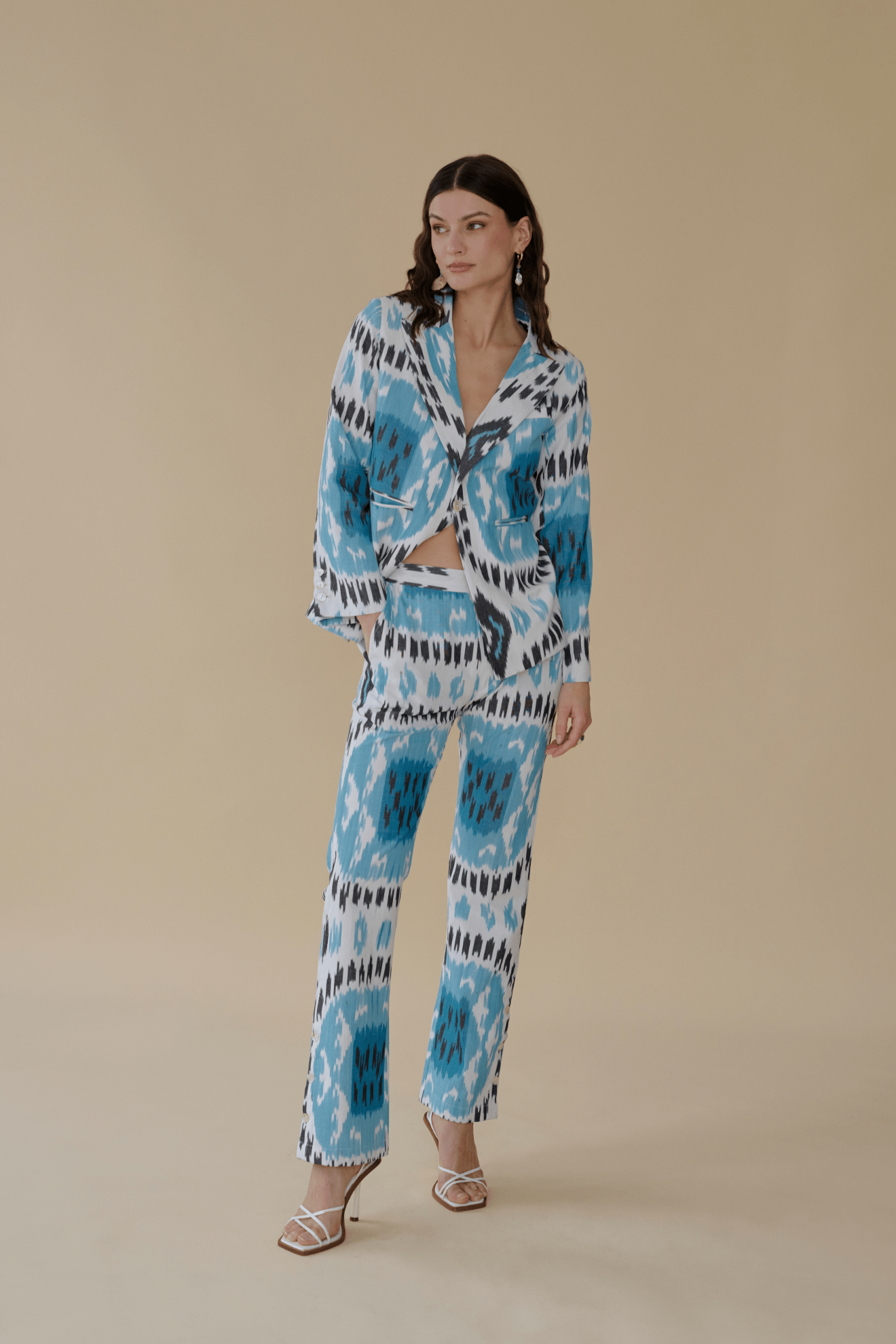 Buy Now Blue Ikat Pants with Print Detail | Guadalupe Design